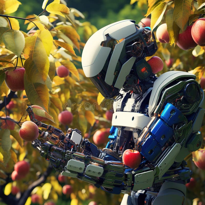 A Robot Picks Fruit in a Forest Surrounded by Fruit Trees Generative AI ...