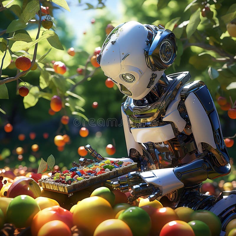A Robot Picks Fruit in a Forest Surrounded by Fruit Trees Generative AI ...
