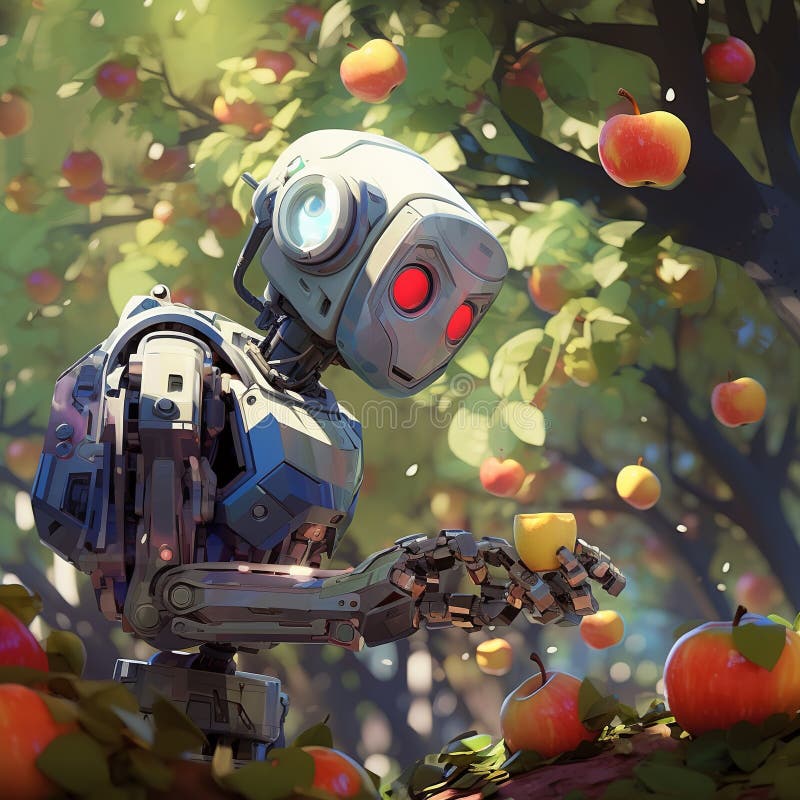 A Robot Picks Fruit in a Forest Surrounded by Fruit Trees Generative AI ...
