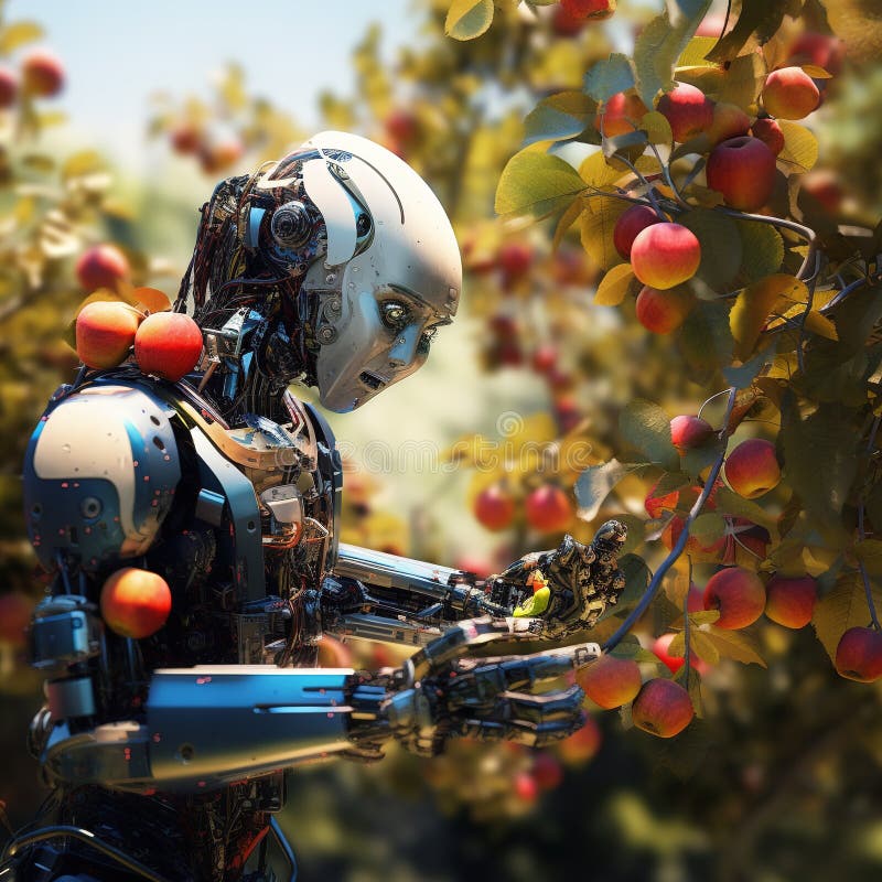 A Robot Picks Fruit in a Forest Surrounded by Fruit Trees Generative AI ...