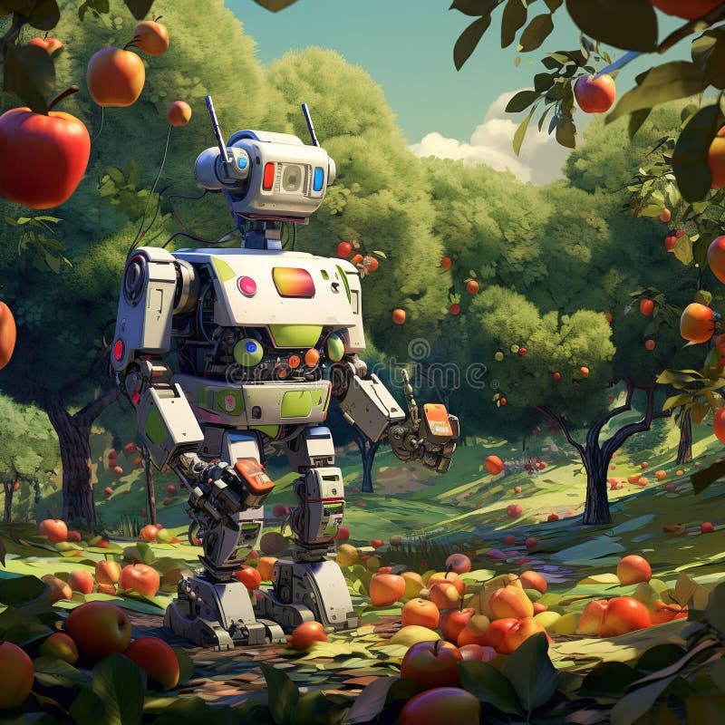 A Robot Picks Fruit in a Forest Surrounded by Fruit Trees Generative AI ...