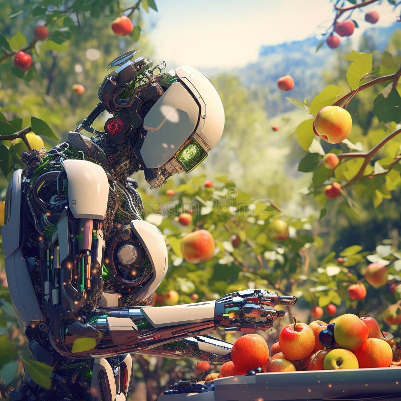 A Robot Picks Fruit in a Forest Surrounded by Fruit Trees Generative AI ...