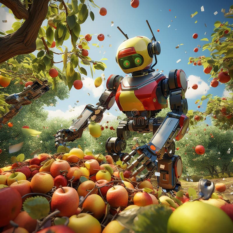 A Robot Picks Fruit in a Forest Surrounded by Fruit Trees Generative AI ...