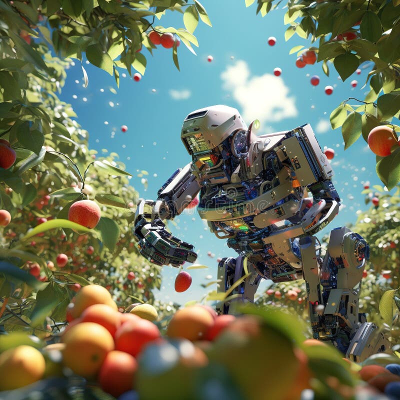 A Robot Picks Fruit in a Forest Surrounded by Fruit Trees Generative AI ...