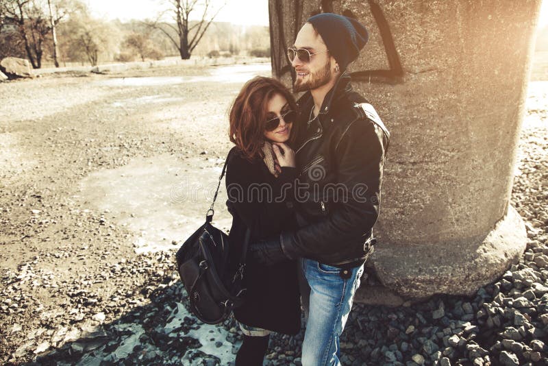 Beautiful Rock and Roll Couple Walking Outdoors Stock Image - Image of ...