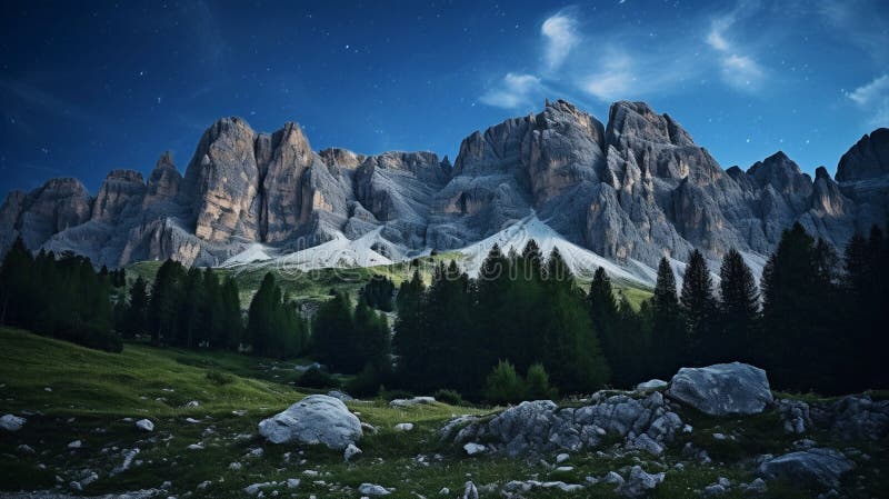 Beautiful Rocks at Starry Night, AI Generative Stock Illustration ...