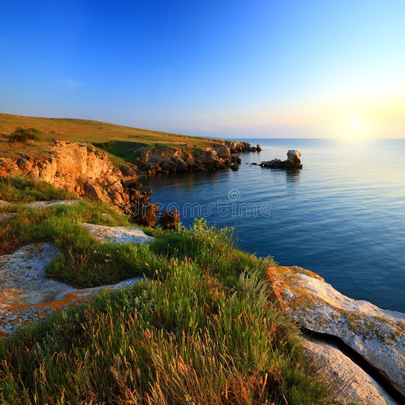 Beautiful Rocky Coastline with Island Stock Photo - Image of night ...