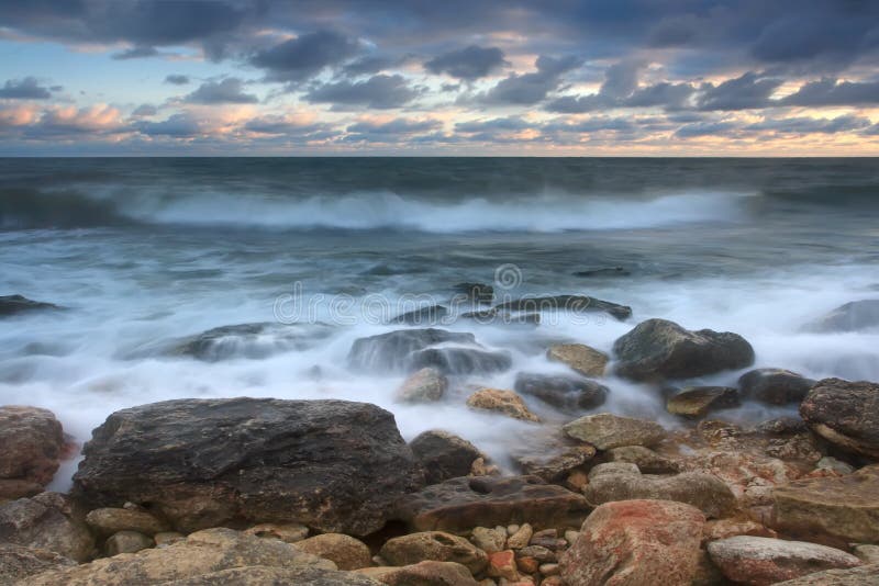 Beautiful Rocky Sea Beach at the Sunset Stock Photo - Image of ...