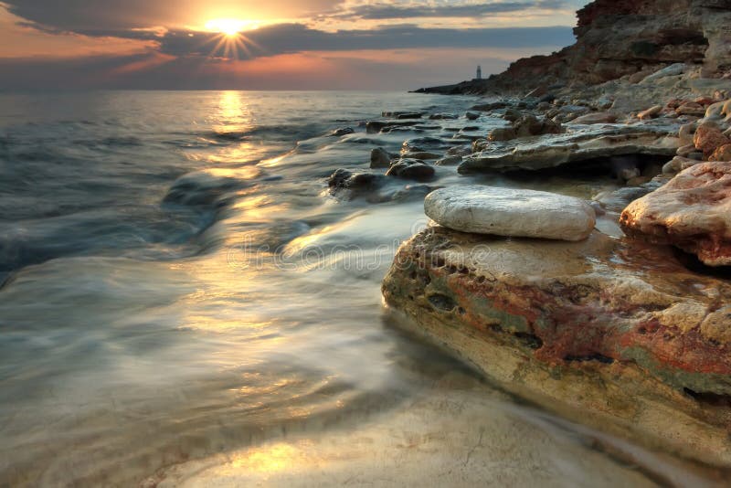 Beautiful Rocky Sea Beach at the Sunset Stock Image - Image of season ...
