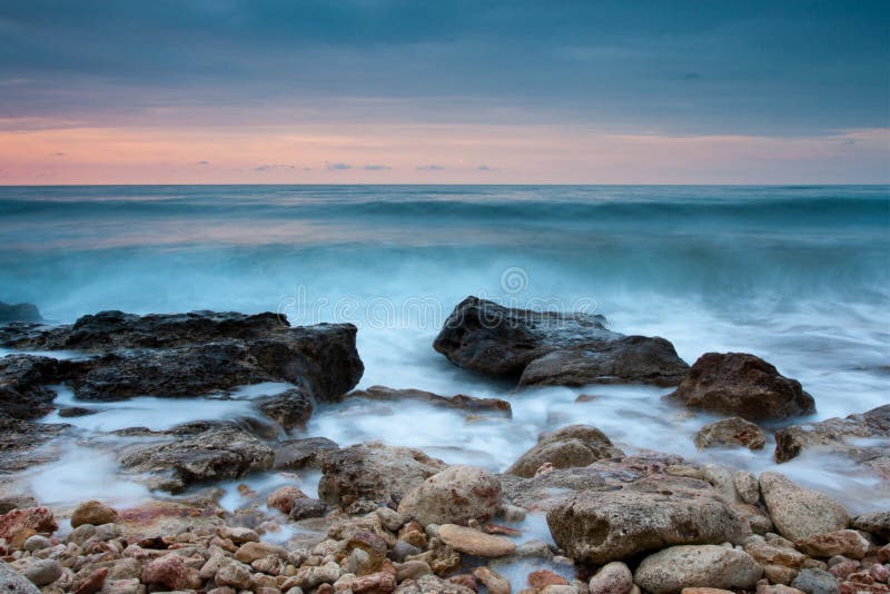 Beautiful Rocky Sea Beach at the Sunset Stock Photo - Image of beach ...