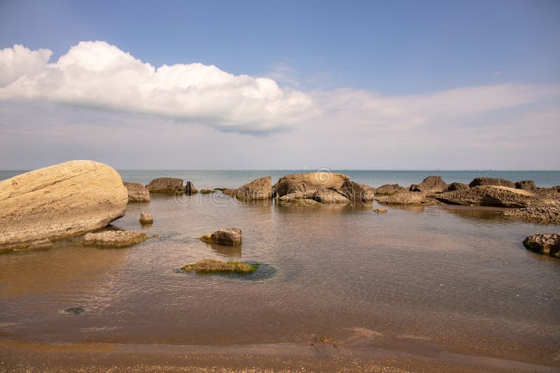 Beautiful rocky seashore stock photo. Image of caspian - 264749052