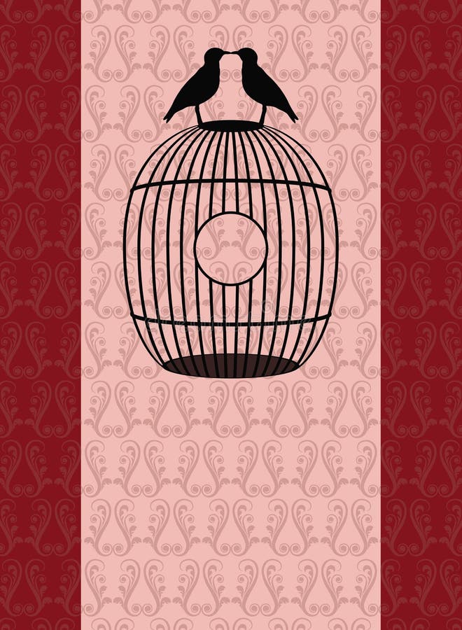Beautiful Romantic Card with Birds on a Bird Cage Stock Vector ...