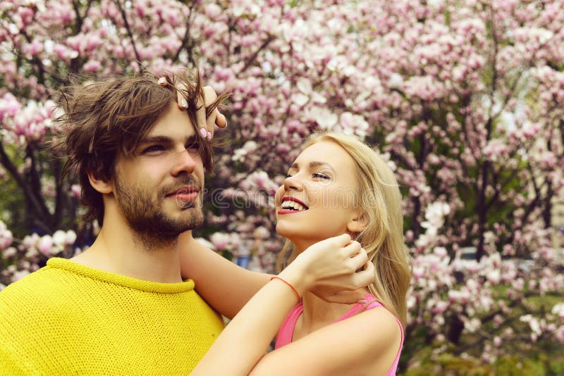 Beautiful Romantic Couple Under Blooming Magnolia Tree on Spring Day ...