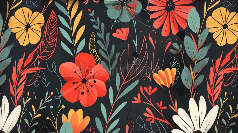 Beautiful Romantic Flower Patterns Banner on Dark Background Stock ...