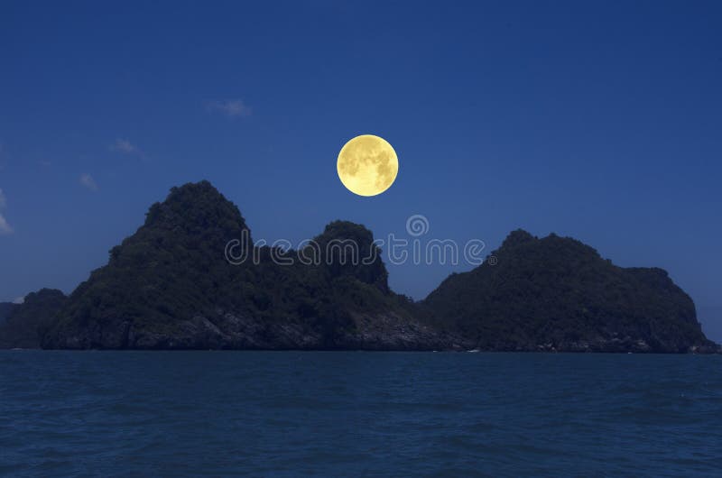 Full Moon Over Islands in Blue Sea Stock Photo - Image of bright ...