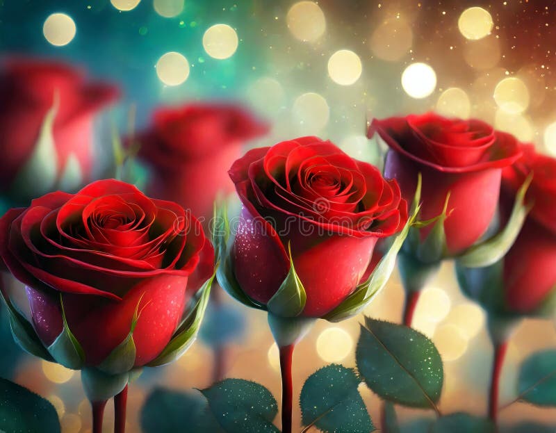 Beautiful Romantic Red Roses Flowers with Copyspace Stock Illustration ...