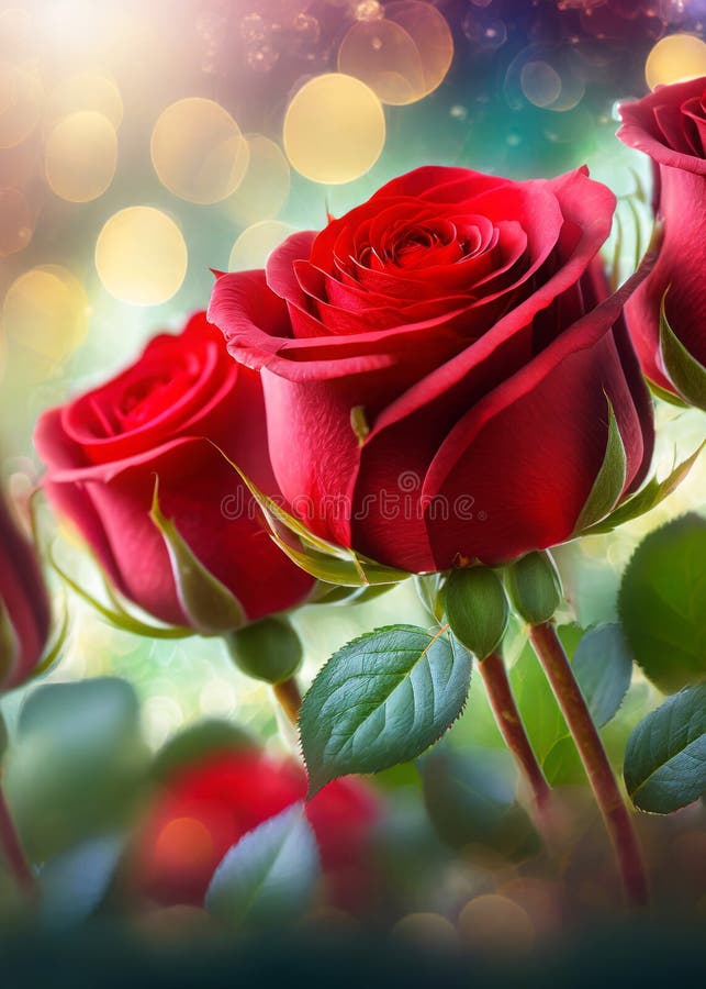 Beautiful Romantic Red Roses Flowers with Copyspace Stock Illustration ...