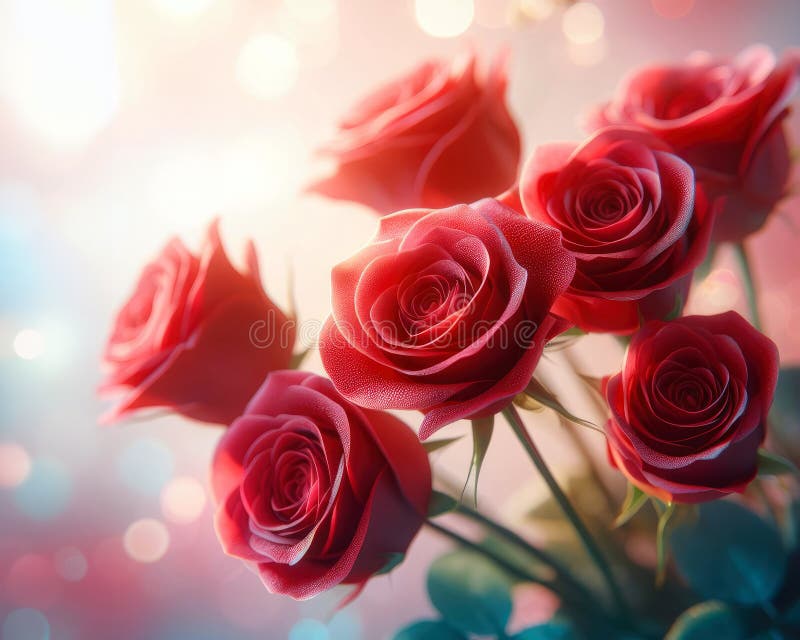 Beautiful Romantic Red Roses Flowers Stock Illustration - Illustration ...