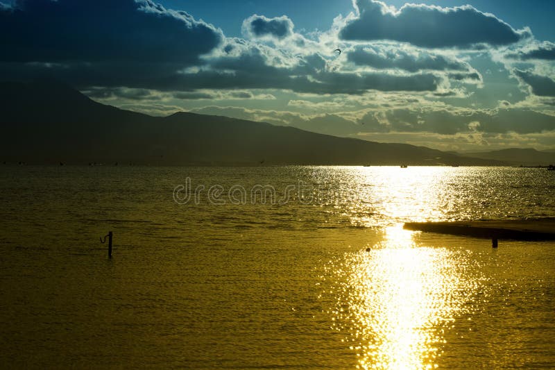 Beautiful Romantic Sunset and the Sea Stock Image - Image of silhouette ...