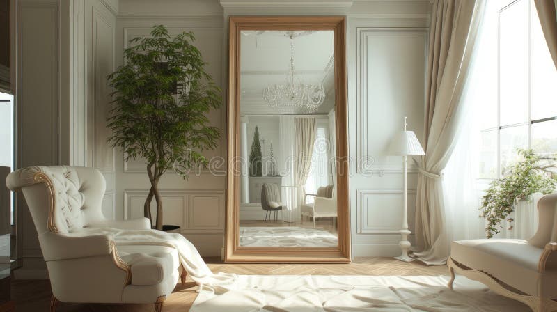 A Beautiful Room Interior Adorned with a Leaning Floor Mirror ...