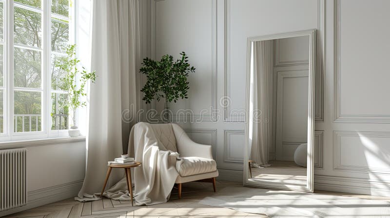 A Beautiful Room Interior Adorned with a Leaning Floor Mirror ...