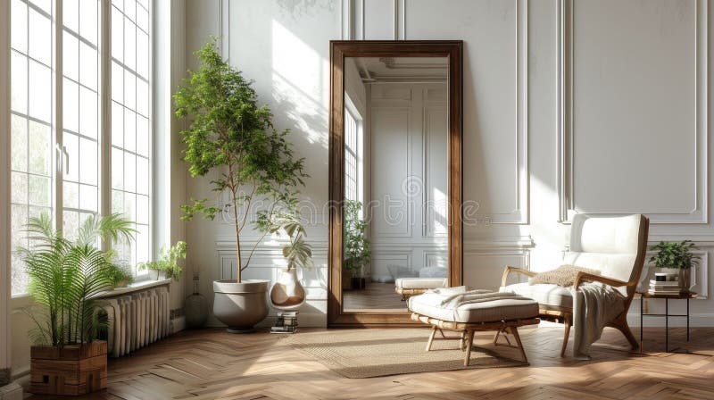 A Beautiful Room Interior Adorned with a Leaning Floor Mirror ...