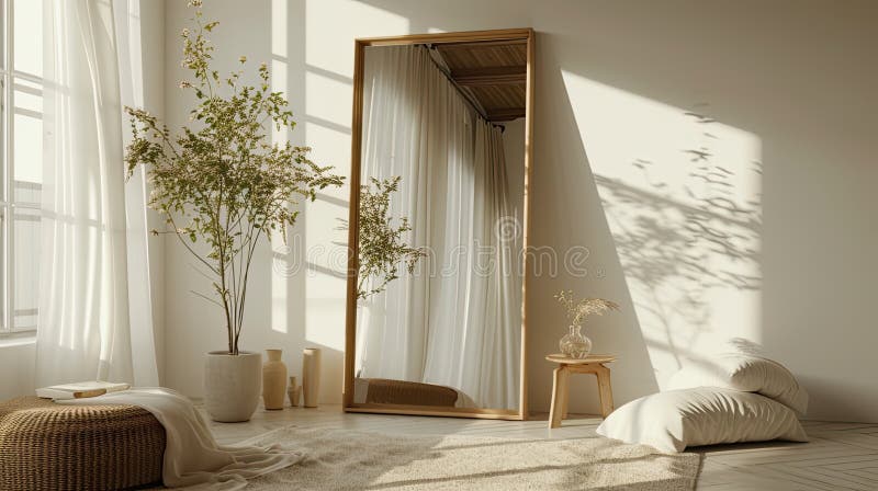 A Beautiful Room Interior Adorned with a Leaning Floor Mirror ...