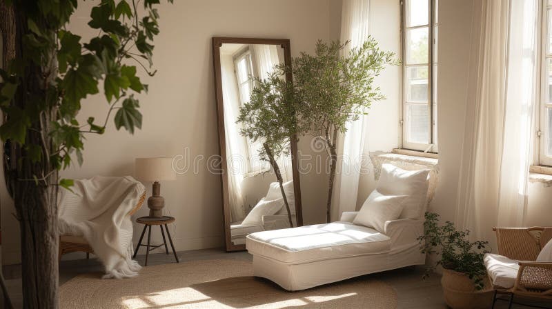 A Beautiful Room Interior Adorned with a Leaning Floor Mirror ...