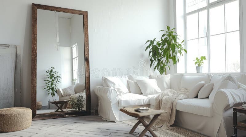 A Beautiful Room Interior Adorned with a Leaning Floor Mirror ...