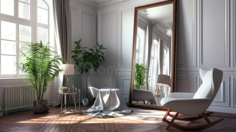 A Beautiful Room Interior Adorned with a Leaning Floor Mirror ...