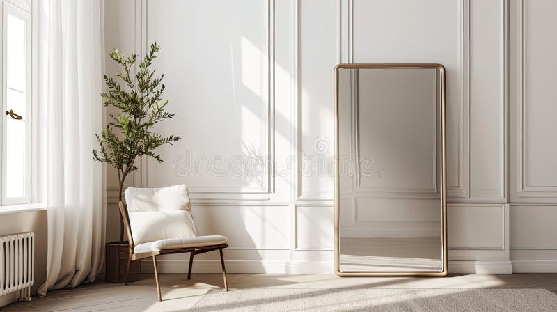 A Beautiful Room Interior Adorned with a Leaning Floor Mirror ...