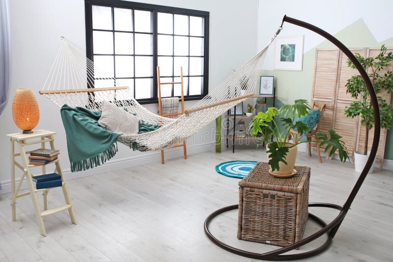 Beautiful Room Interior with Hammock Stock Image - Image of cozy ...