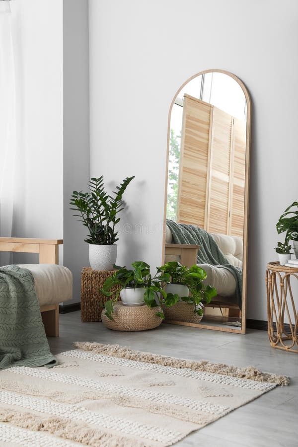 Beautiful Room Interior with Leaning Floor Mirror Stock Image - Image ...