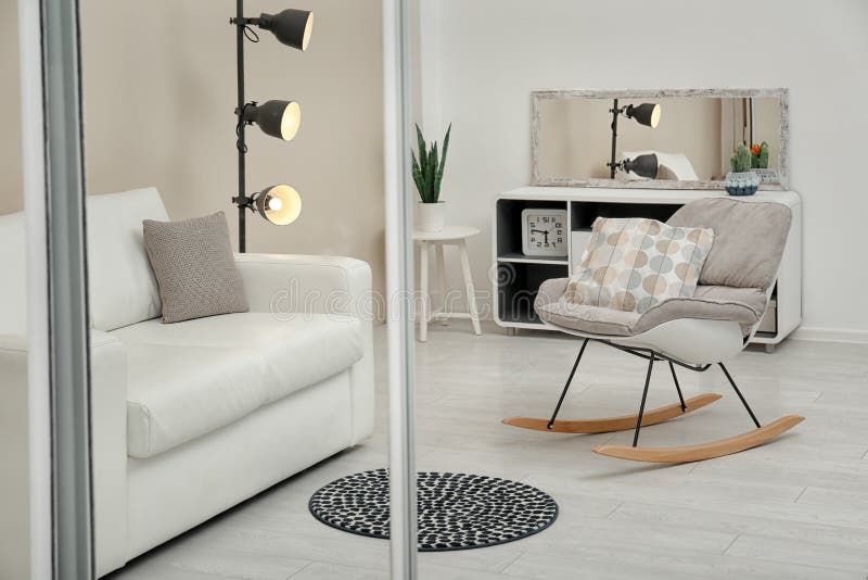 Beautiful Room Interior with Rocking Chair and Sofa Stock Image - Image ...