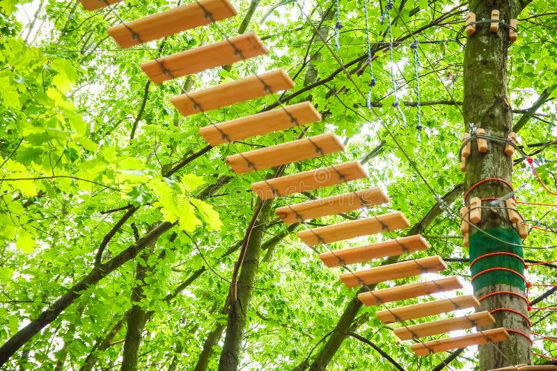 Beautiful Rope and Net Climbing in the Park on the Nature Stock Image ...