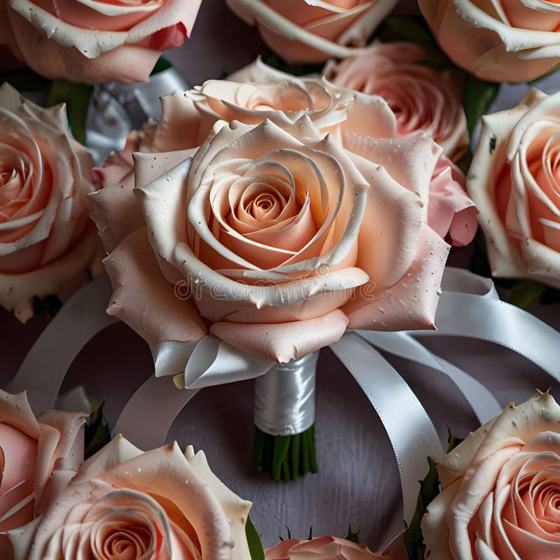 A Beautiful Rose Bouqet Decorated with Ribbon and Bow Stock ...