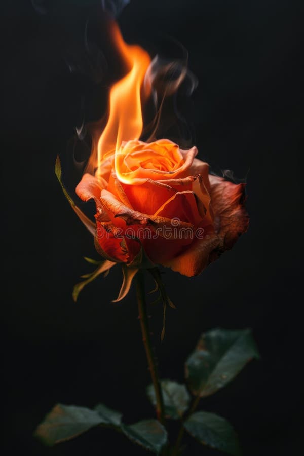 A Beautiful Rose with Flames Emerging from it. Perfect for Fiery ...