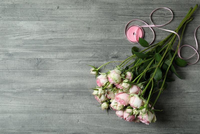 Beautiful Rose Flowers on Gray Textured Background Stock Image - Image ...