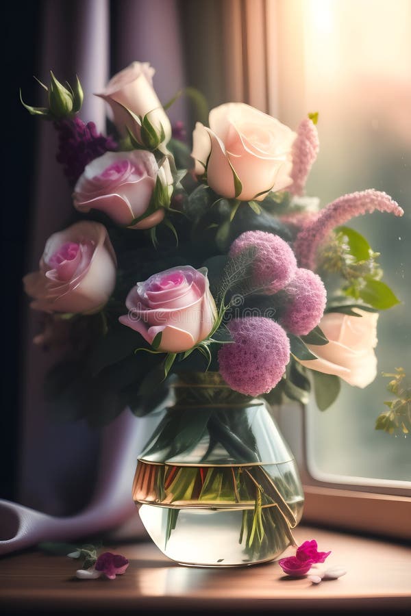 Beautiful Rose Flowers in Vase. Generative AI Stock Illustration ...