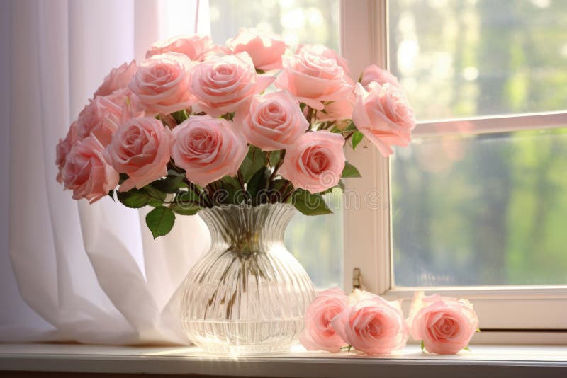 Beautiful Rose Flowers in Vase on Table in Kitchen Stock Image - Image ...