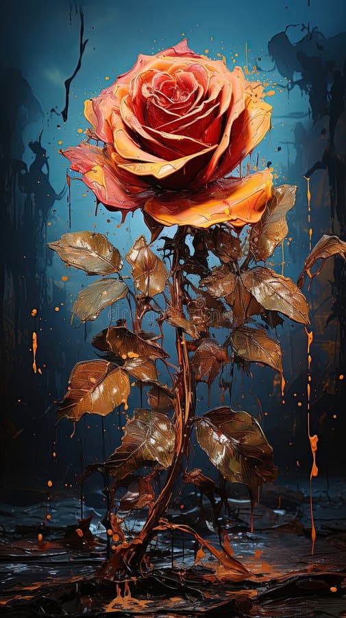 Beautiful Rose Painted with Oil Paints in Realistic 3D Stock ...