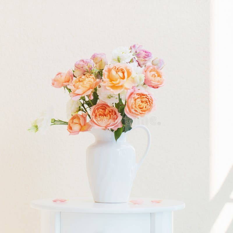 Beautiful Roses in Ceramic White Jug Stock Photo - Image of color, card ...