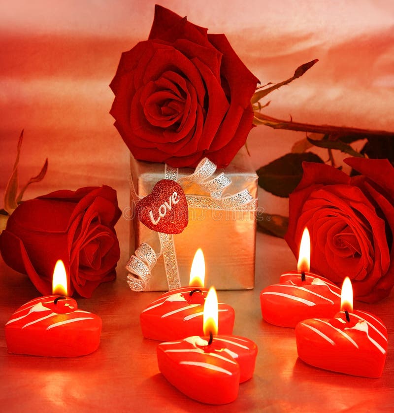 Beautiful Roses with Gift Box & Heart Stock Image - Image of love ...