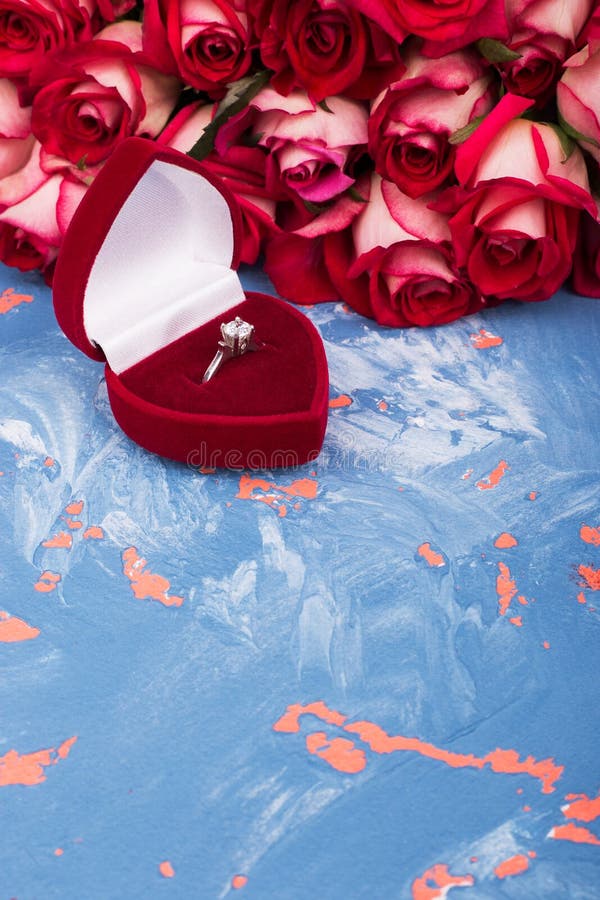 Beautiful Roses and Gift Box with Ring Stock Image - Image of bright ...