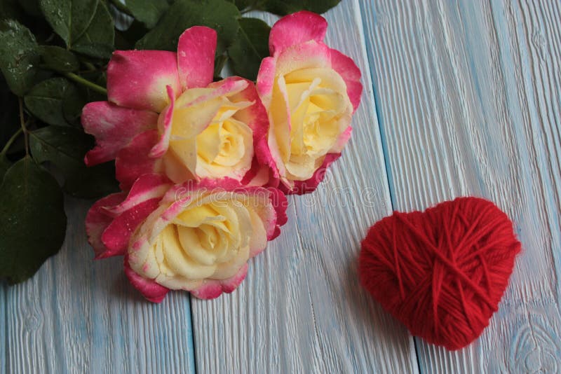 Beautiful Roses and a Heart Made of Thread. Stock Photo - Image of ...