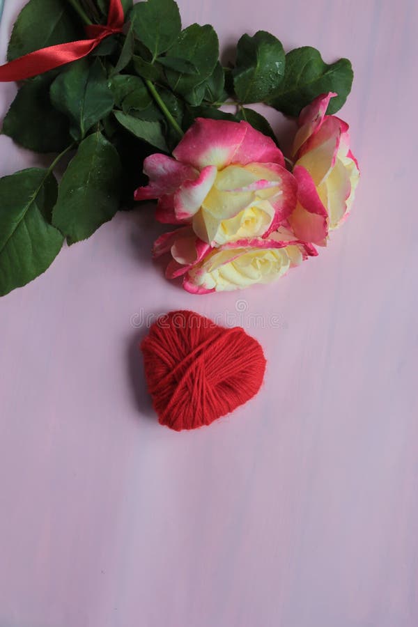 Beautiful Roses and a Heart Made of Thread. Stock Photo - Image of ...