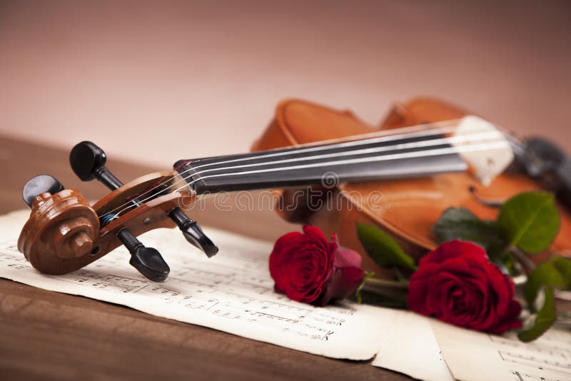 Beautiful Roses, Heart and Violin! Stock Image - Image of wood, violin ...
