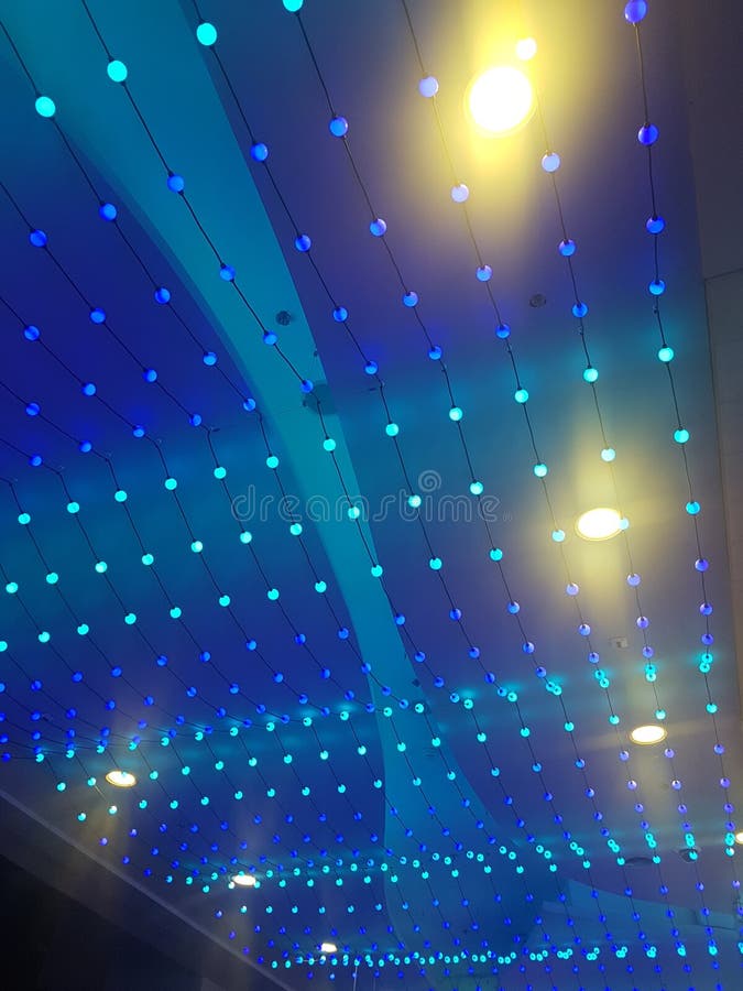 Beautiful Round Blue Lights in the Ceiling of a Mall Stock Photo ...