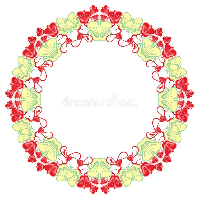 Beautiful Round Frame with Red Decorative Flowers. Stock Illustration ...