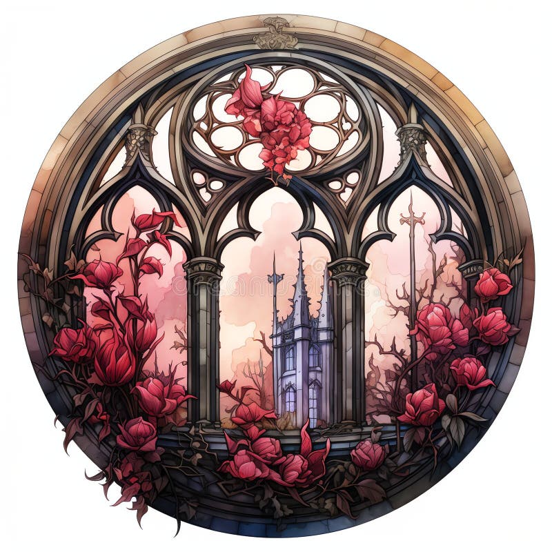 Beautiful Round Gothic Window Clipart Illustration Stock Illustration ...